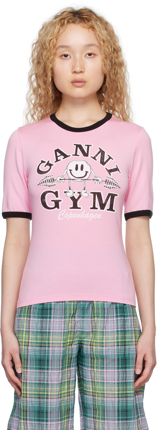 Ganni Pink 'Gym' T-Shirt In 534 Bonbon - 67% Off | Editorialist